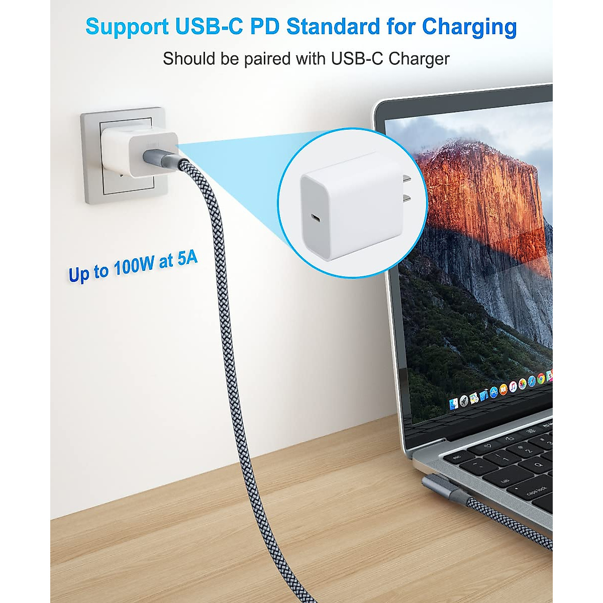 Elebase USB C to C 100W Charging Cable 10FT with USB-A Adapter,Type-C PD Fast Charger Cord for Car iPhone 16 15 Pro Max Plus,Airpods 4th,MacBook Mac,iPad 10 10th Air 4 5 6,Galaxy S24 S23,Right-Angled
