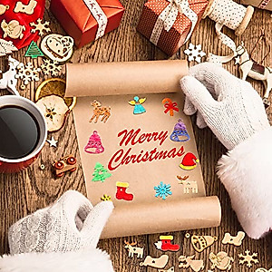 200 Pieces Christmas Unfinished Mini Wooden Ornaments Halloween Thanksgiving DIY Mini Wood Blank Cutouts with Storage Box and Twine for Christmas Tree Hanging Crafts Xmas Decorations