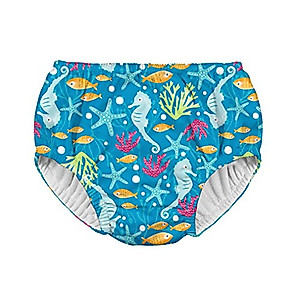 i play. by green sprouts Boys' Pull-up Reusable Absorbent Swim Diaper, Aqua Seahorse, 6 Months