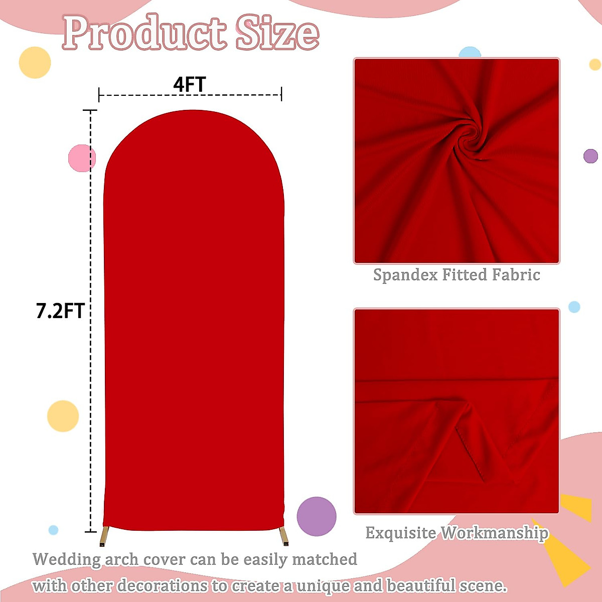 Red Arch Cover Spandex Circle Arched Cover 7.2FT for Round Top Arch Covers Backdrop Fabric for Event Banquet Wedding Balloon Arch Cover Unique Arch Backdrop for Bridal Baby Shower Party Decorations