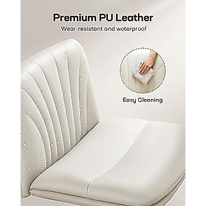 Marsail Armless-Office Desk Chair with Wheels: PU Leather Cross Legged Wide Chair,Comfortable Adjustable Swivel Computer Task Chairs for Home,Office,Make Up,Small Space,Bed Room(Light Beige)