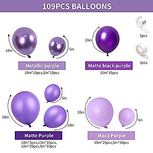 Purple Balloon Garland Arch Kit, Matte Dark Purple and Matte Purple Latex Balloons, Metallic Purple Balloons and Macaron Purple Balloons for Wedding Birthday Festival Graduation Party Decorations