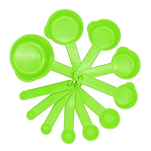 KUFUNG Kitchen Baking Plastic Measuring Spoon &Cups Set for Dry or Liquid (11 pcs, Green)