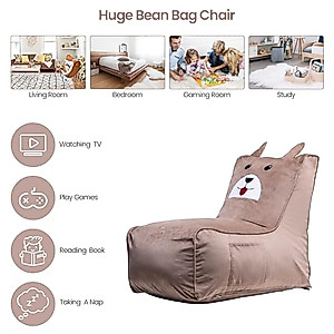 DKLGG Cute Dog Bean Bag Chair for Kids, Stuffed Animal Beanbag Chairs Soft and Comfy Stuffable Zipper for Girls Boy Room Decor Large, Animal