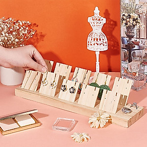 PH PandaHall Earring Holder Stands Jewelry Display Wood Earring Necklace Stands with 10pcs Earring Cardboard Wood Earring Display Stands for Selling Earring Showing Jewelry Displaying Business Card