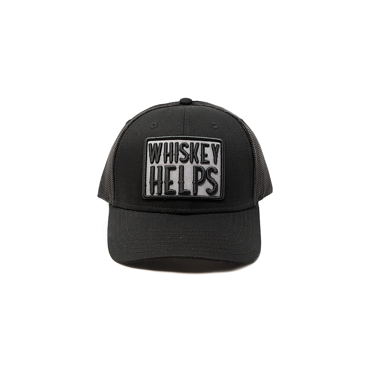 MASHBILL Trucker Hat - Whiskey Helps Embroidered Patch, Snap Closure, Adjustable Mesh Back, One Size Fits Most, for Bourbon & Whiskey Lovers, Men's Mesh Cap