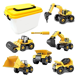 Odowalker Take Apart Car Sandbox Toy Construction Vehicle 6" Trucks Assembly 6 in 1 Engineering Car with Screwdriver DIY STEM Educational Building Toys