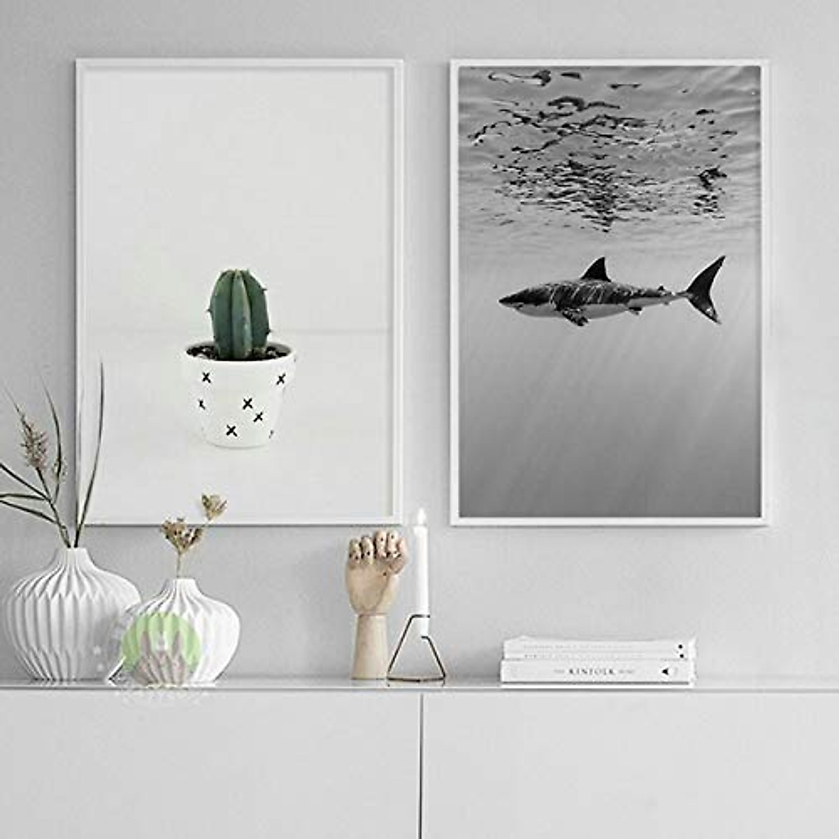 VIIRY Whale Shark Wall Art Canvas Print Poster Black and White Art Deco Painting Hand Painted Texture Canvas Living Room Bedroom Study Painting for Home Decorations(Unframed) (16x20in)