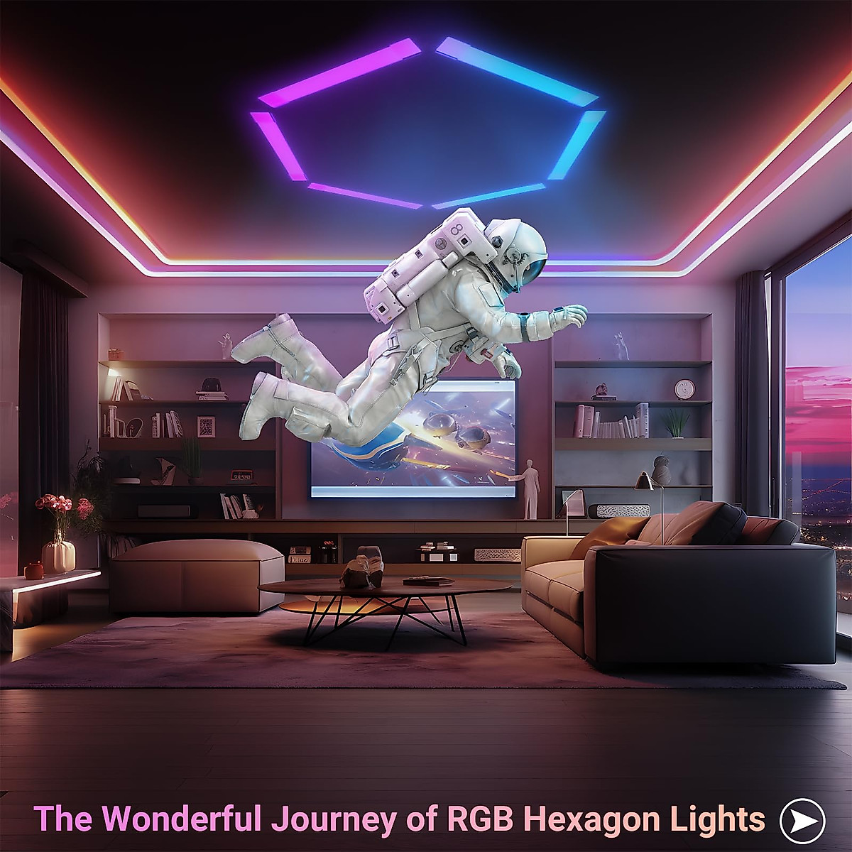 RGB Hexagon Lights - RGB Wall Lights with Music Sync, Dimmable and Speed Adjustable LED Hexagon Lights, LED Wall Lights for Gaming Room Decor, Streaming, Party, Bar, Gym