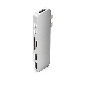 7-in-2 MacBook Pro Multiport Adapter | USB Type C Hub | 2X USB-C to 5K HDMI, 40Gb/s USBC and 5Gb/s USB-C, SD, microSD, 2 x USB3.1 - by Hyperdrive | Silver