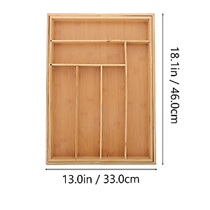 Yardwe Cutlery Tray with 6 Compartments Wood Flatware Organizer Divider Bamboo Silverware Holder Walnut Wooden Utensil Drawer for Kitchen Cutlery Storage (18.1 x 13 Inch)
