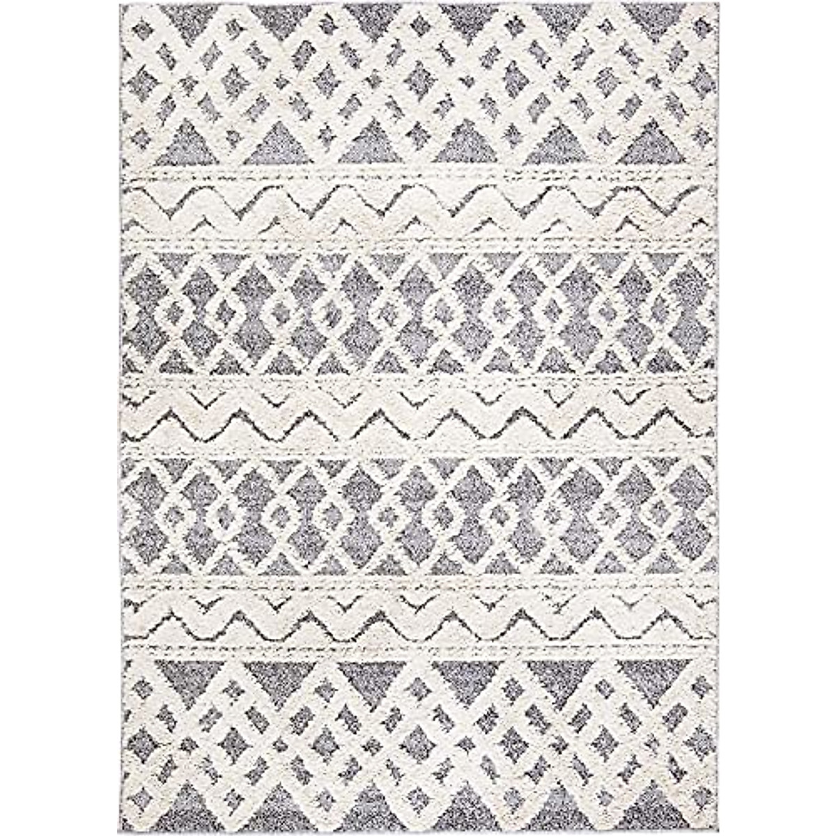 Rugshop Boho Tribal Geometric High-Low Soft Area Rug 5' x 7' Gray