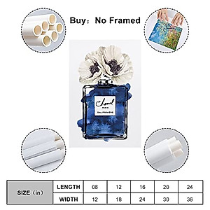 Fashion CHANEL Perfume Bottle With Blue & White Poppy Flower Canvas Print Poster Poster Modern Office Family Bedroom Wall Art Decorative Picture Posters Room Aesthetic Decor Painting Canvas Gift 12x18inch(30x45cm)