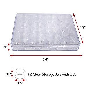 The Beadsmith Personality Case - Clear Storage Organizer Box – 6.4 x 4.8 x 1 inches - Includes 12 Small Containers with lids - 1.5 x 0.8 inches, Bead Holder
