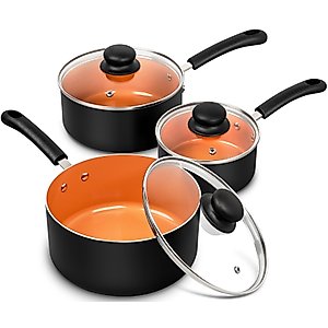 MICHELANGELO Nonstick Sauce Pan With Lid, 1QT&2QT&3QT Ceramic Saucepan, Copper Saucepans,PFAS-FREE Pot Set,Small Pots For Cooking,Multipurpose Cooking Pots Set For Home Kitchen,Dishwasher Safe