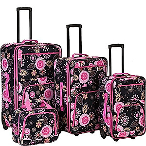 Rockland Impulse 4-Piece Softside Upright Luggage Set,Telescoping Handles, Pucci, (14/19/24/28)
