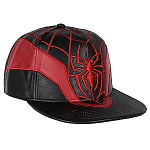 Marvel Comics Spider-Man Miles Morales Suit Embroidered Faux Leather Snapback Hat for Men and Women Black