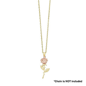 CA CHARMAMERICA Gold Long Stem Rose Charm - Rose Pendant Charm - Mother's Day Gift, Birthday Gift - Rose Flower Dangle Charm -10 Karat Solid Yellow and Rose Gold (Style 1)