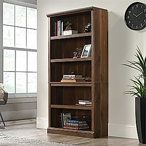 Pemberly Row Contemporary 5-Shelf Tall Wood Bookcase in Grand Walnut