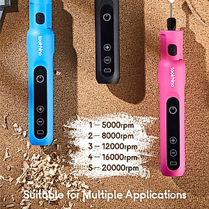 toolrhino Cordless Rotary Tool Kit, 3.7V Wood Carving Tools with 5 Speed and 62 Accessories, Multi-Purpose Mini Rotary Tool for Sanding, Cutting, Engraving, Drilling, Polishing, DIY Creations, Black