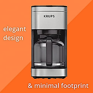 Krups Simply Brew Stainless Steel Drip Coffee Maker 10 Cup 900 Watts Coffee Filter, Drip Free, Dishwasher Safe Pot Silver and Black