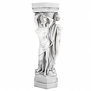 Design Toscano Column of Maenads Women Indoor/Outdoor Sculptural Display Pedestal Plant Stand, 28 inches tall, Cast Stone Resin, Antique Stone Finish