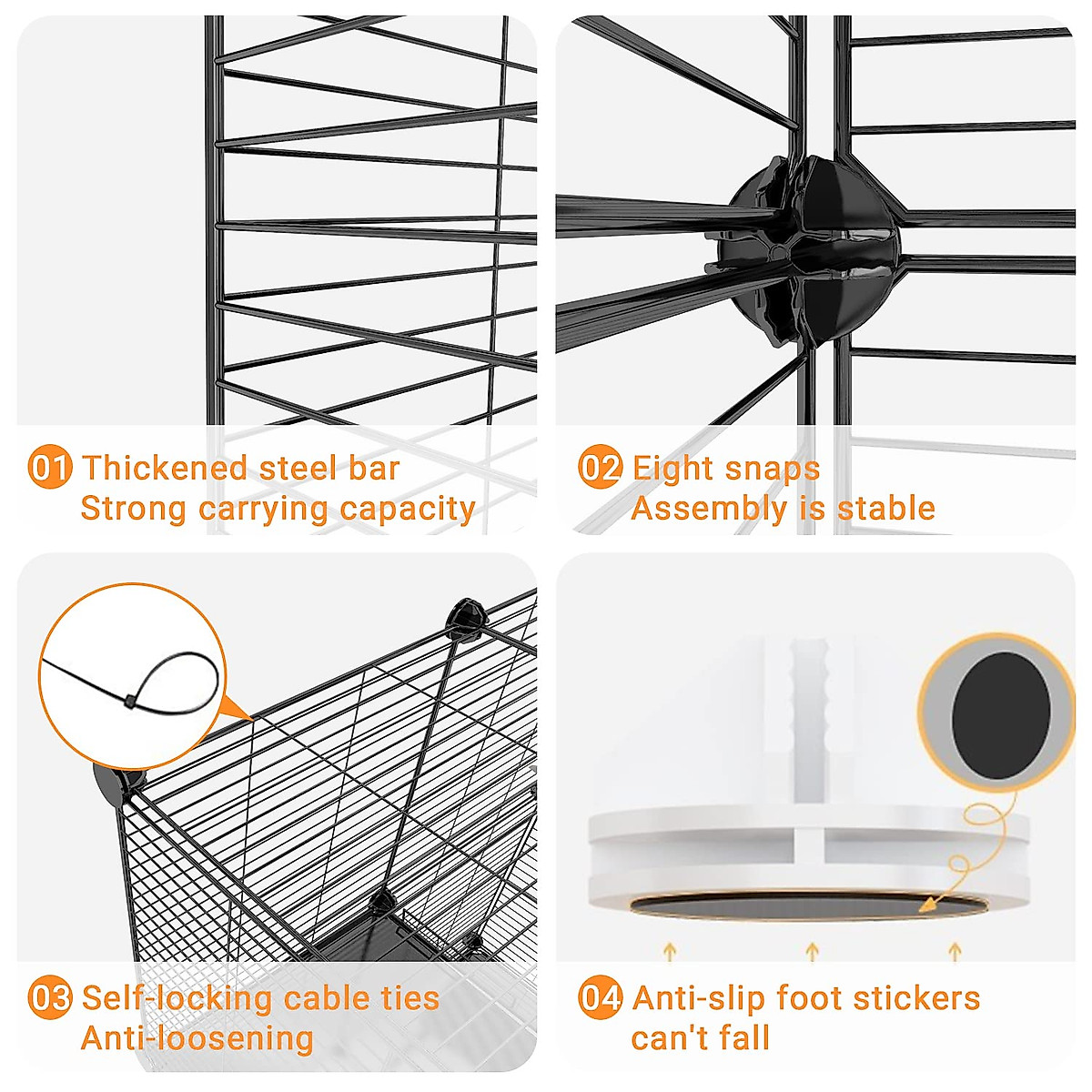 IKARE Cat Cage DIY Indoor Pet Home Small Animal House Detachable Playpen with 3 Doors 3 Tiers for Kitten Puppy Bunny Exercise. (Black，27.6 x 27.6 x 41.3Inch)