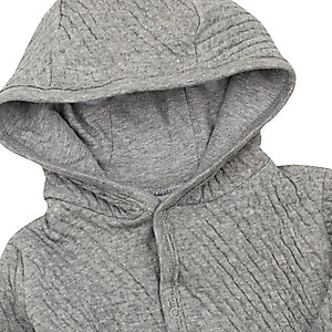 HonestBaby Organic Cotton Matelasse Snap-Front Hooded Jacket, Gray Heather, 0-3 Months