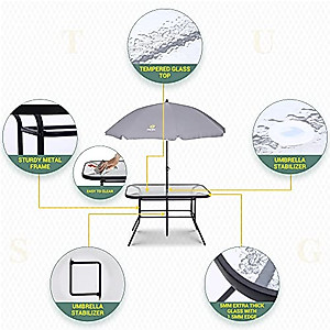 Nice C Outdoor Dining Sets, Patio Furniture Set, 8 Piece Patio Set with Umbrella, Garden Outdoor Furniture Table Set with Tilted Removable Umbrella, Glass Table, and 6 Folding Chairs
