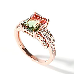 Jeulia "One of a Kind Emerald Cut Sterling Silver Watermelon Ring Engagement Rings for Women Anniversary Birthday Gift with Beautiful Jewelry Box (Square, 5)