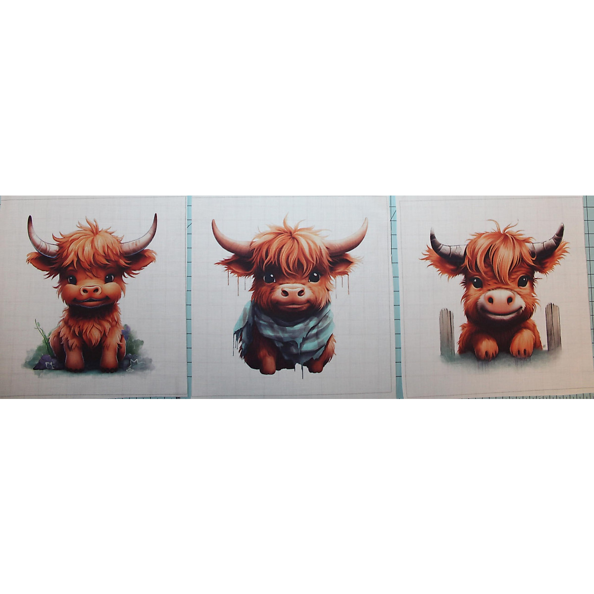 6 Piece 6"x6" Baby Highland Cows 100% Cotton Fabric Panel Squares - Quilting Panel Blocks AP1