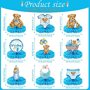 9 Pcs Bear Honeycomb Centerpieces It's a Boy Baby Shower Table Decorations Blue Bear Party Supplies Bear Themed Kids' Party Centerpieces Table Topper Decoration for Gender Reveal Parties