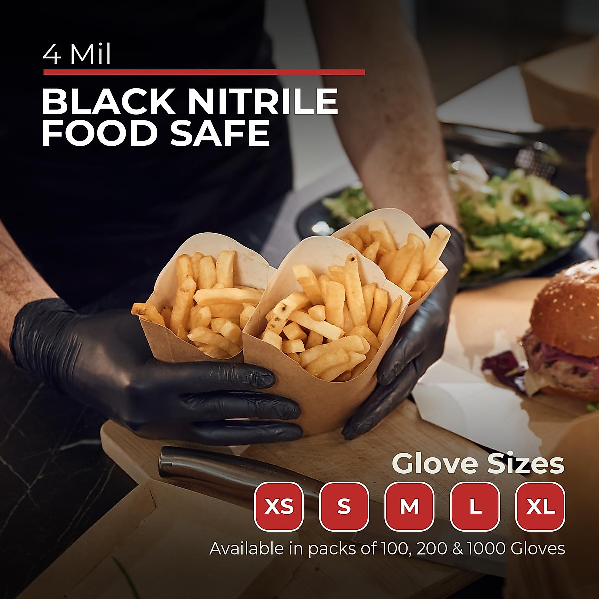 London Labs GRIPXX Black Nitrile Gloves - 4 Mil Thick, Disposable Multi-Purpose Nitrile Gloves – Latex & Powder-Free - 100/200/1000 Count (XS, S,M,L,XL,XXL)