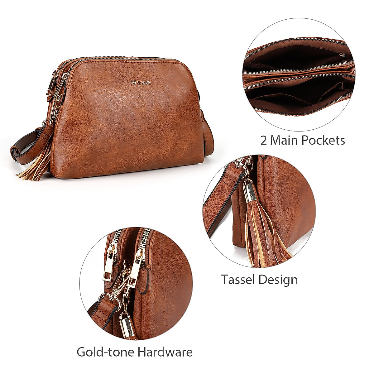 Crossbody Bags for Women Small Saddle Purses and Boho Cross body Handbags,Vegan Leather, Caramel Brown