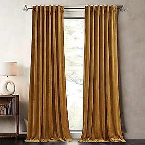 PONY DANCE Golden Brown Velvet Curtains of 96 inches Length,Super Soft Room Darkening Curtains for Living Room/Bedroom,Theatre Decoration, W52 x L96, Set of 2