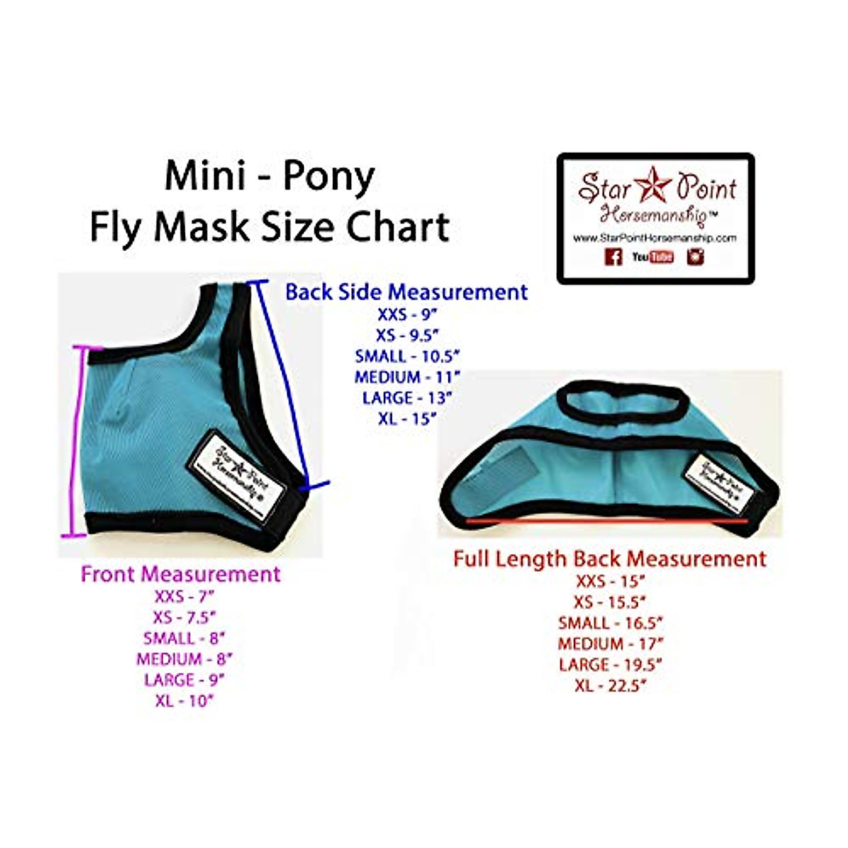 Star Point Mini-Pony Fly Mask (Large 39-45" Pony, Teal/Black Trim)