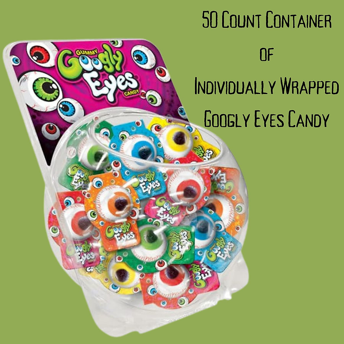 Gummy Googly Eyes Candy, Christmas Bulk Candy Individually Wrapped, 50 Count, 0.49 Ounces Each