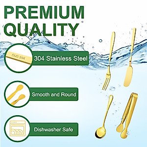 38 Pcs Charcuterie Boards Accessories, Gold Stainless Steel Charcuterie Utensils Set, Including Cheese Butter Spreader, Mini Serving Tongs, Knives, Spoons, Forks, Honey Dippers and Toothpick Flags