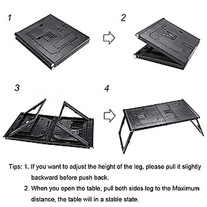 Etable Foldable Laptop Bed Tray Tablet Charging Table Adjustable Lap Desk with Built-in 10000mAh Rechargeable Power Bank and LED Light - Portable Laptop Table Breakfast Food Table Reading Desk - Black