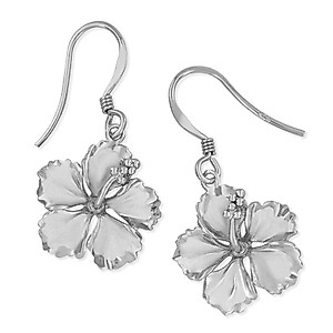 Sterling Silver 5/8 Inch Hibiscus Dangle Earrings