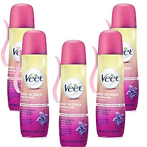 Veet Spray On Hair Removal Cream, for Legs & Body, 5.1 Oz (Pack of 5)