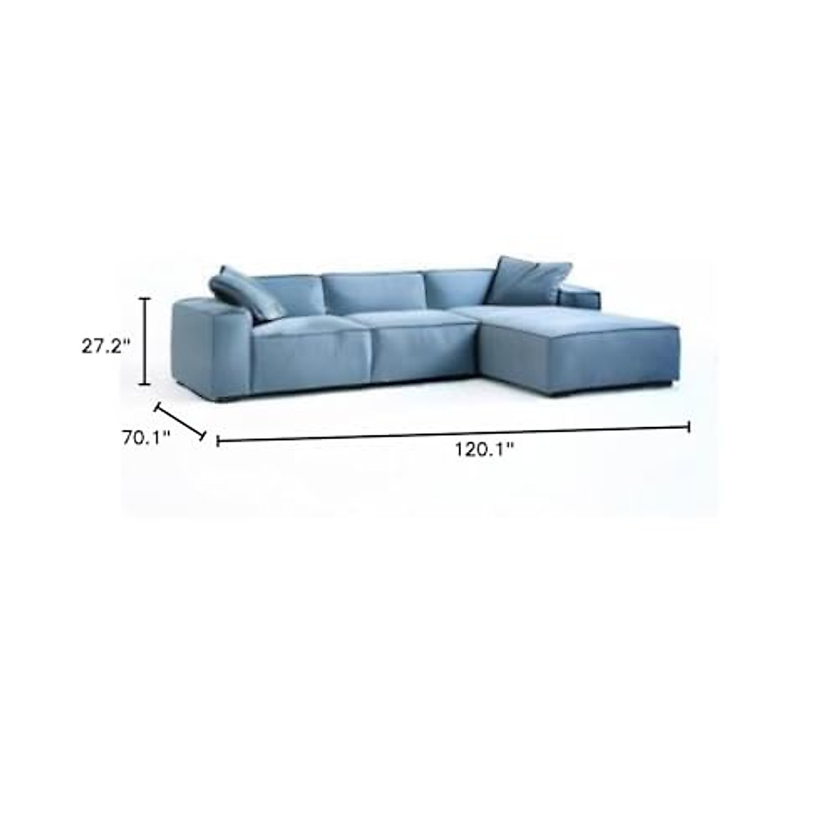 Acanva Modern L-Shaped Deep Sectional Sofa Furniture Set for Living Room Lounge, Minimalist Style Comfy Suedette Upholstery Corner Couch with Chaise, Blue