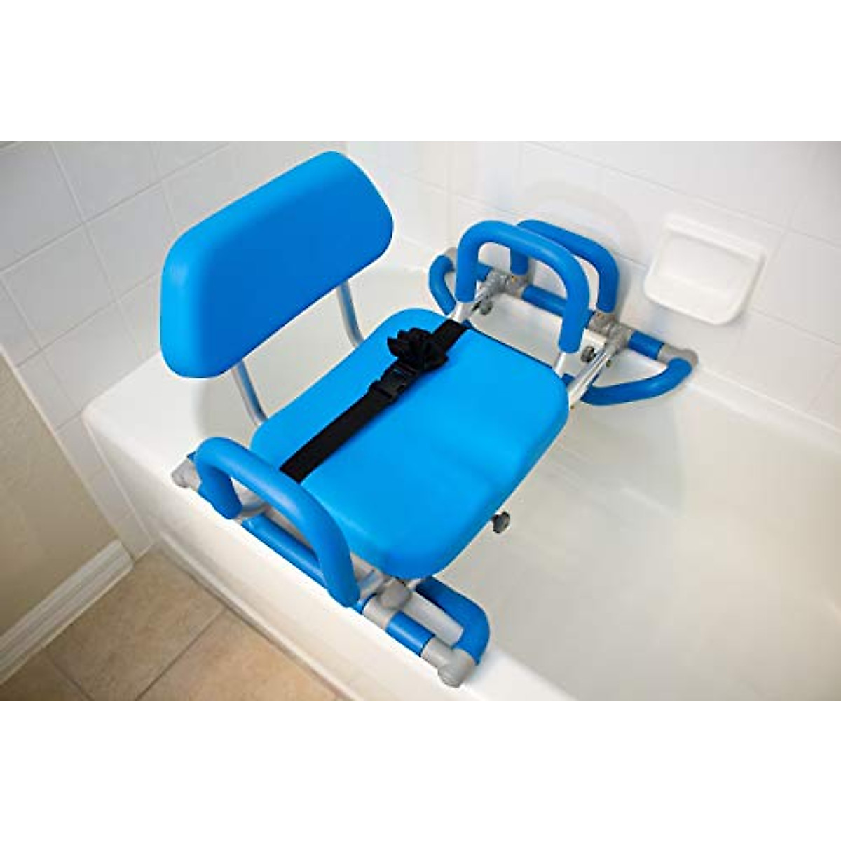 HydroSlide Sliding Shower Chair for Bathtub, Elderly Assistance Products, Transfer Chair Assist for Seniors, Disabled Products for Adults, Bathroom Aid, Padded Swivel Seat, Back, & Handles, Adjustable (Blue)