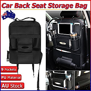 OTCPP 2 Pack PU Leather Car Seat Back Organizer for Travel (Black)