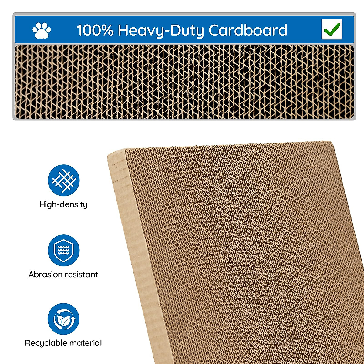 Cardboard Cat Scratcher Box with Extra-Large Double-Sided Scratching Board, Refillable and Sturdy, Ideal for Hiding, Scratching and Sleeping, Easy to Clean and Assemble, EGPETS Cat Scratching Box Blue