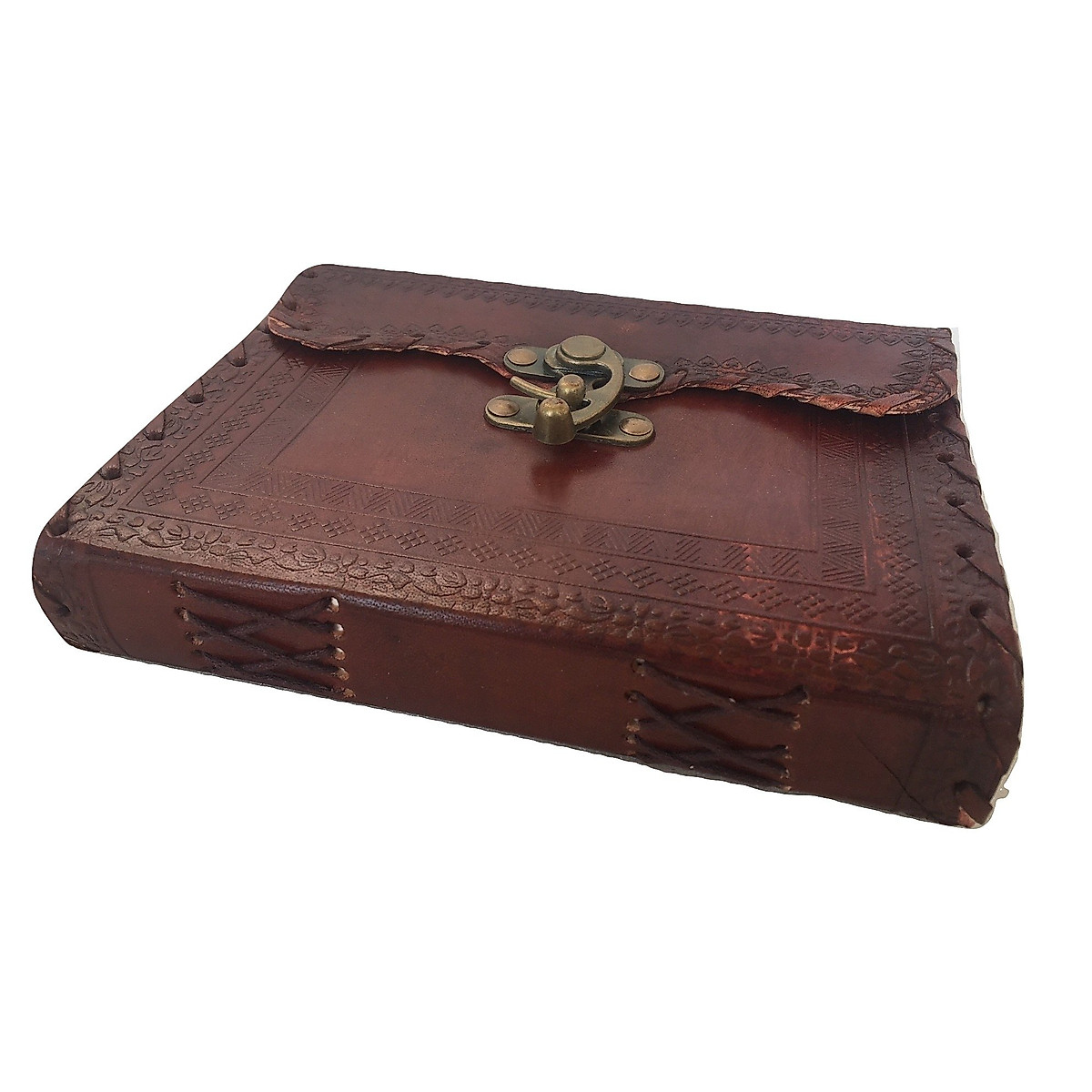 Genuine Leather Journal Notebook - Antique Vintage Bound Journals for Men & Women - 7 x 5 Inch Unlined Paper Handmade Planner Travel Writing Dairy with Lock, Sketchbook for Drawing