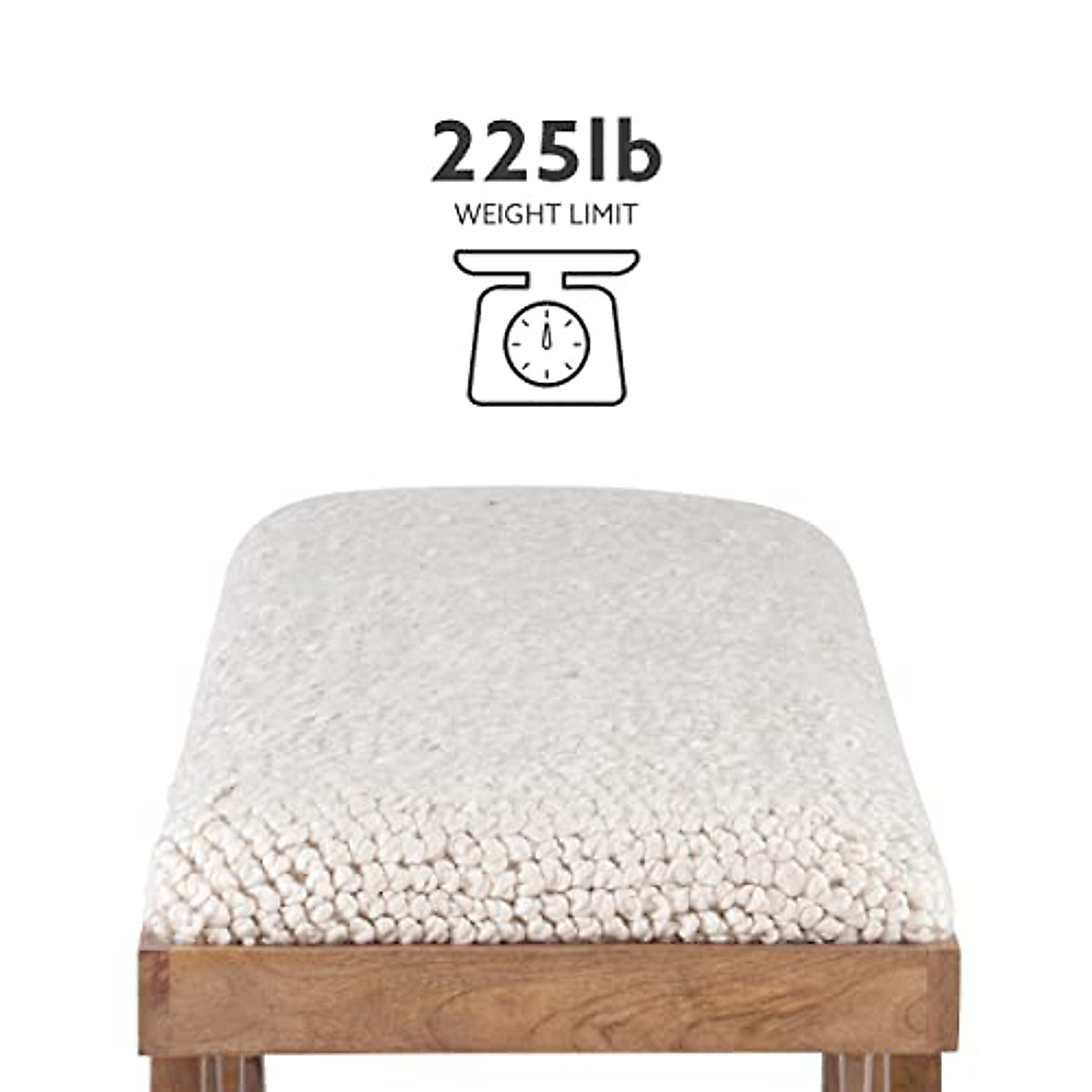 Powell Stained Mango Wood Boho White Berber Boucle Top Halco Bench, 19" Seat Height, Natural