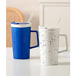 SHANYANTAOCI Large Mug Ceramic Coffee Cup with Straw, 16 oz Big Ceramic Water Cup with Lid and Straw, Tall Drinking Cup for Soda Cola Milk Juice, Unique Graduation Gifts for Birthday and Christmas