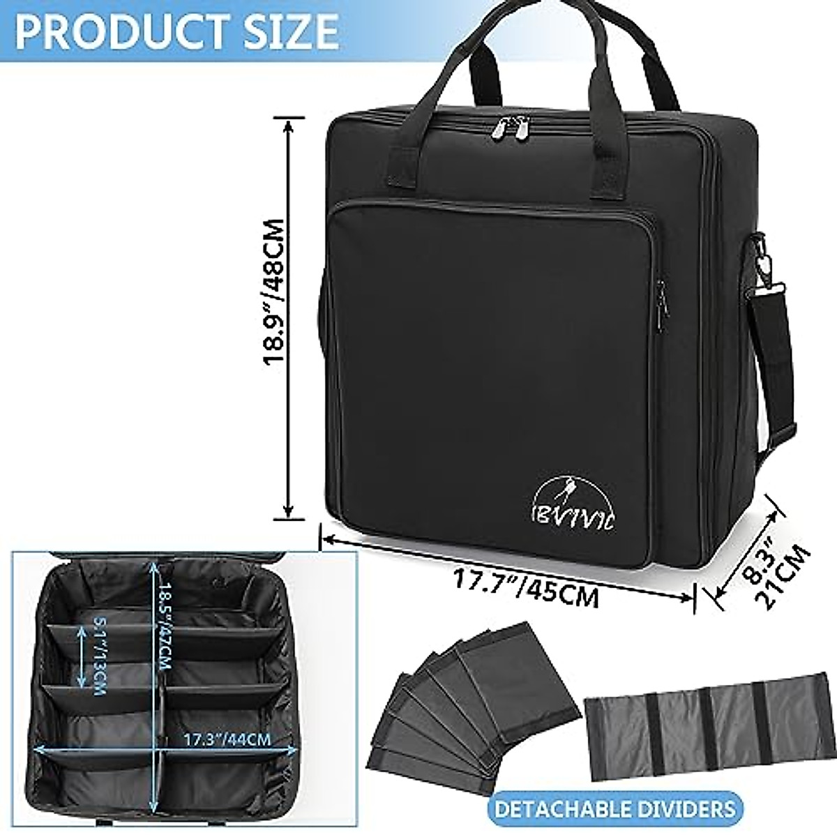 IBVIVIC 8 Par Spotlight Bag Stage Lighting Storage Bag 5/16'' Padded 8 Par Lights Bag with Dividers, Handle, Strap, Black