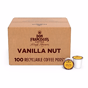 Don Francisco's Vanilla Nut Flavored Medium Roast Coffee Pods - 100 Count - Recyclable Single-Serve Coffee Pods, Compatible with your K-Cup Keurig Coffee Maker (Including 2.0)
